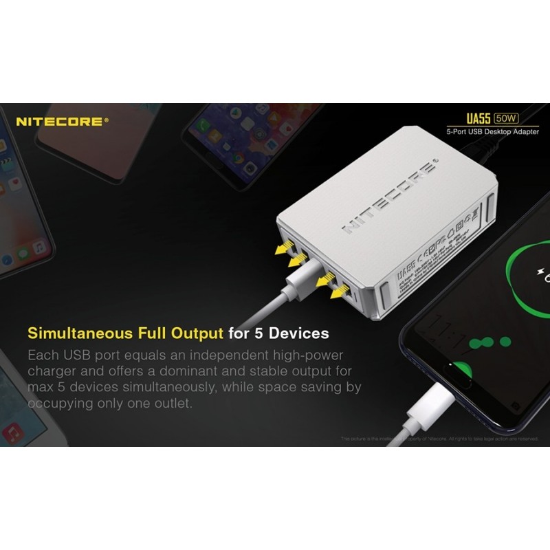 ΤΡΟΦΟΔΟΤΙΚΟ USB NITECORE UA55Q DESKTOP ADAPTOR 5V/10A 50W MAX HIGH ...
