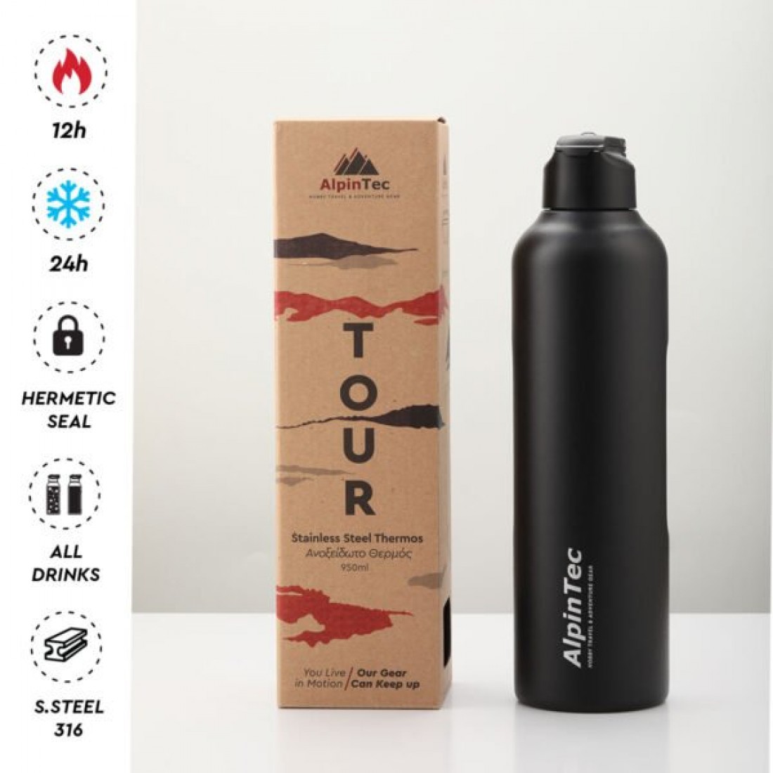 ΘΕΡΜΟΣ ALPINPRO TOUR 950ML ΕΝΥΔΑΤΩΣΗ / ΠΑΓΟΥΡΙΑ - ΔΟΧΕΙΑ ΦΑΓΗΤΟΥ ALPINPRO
